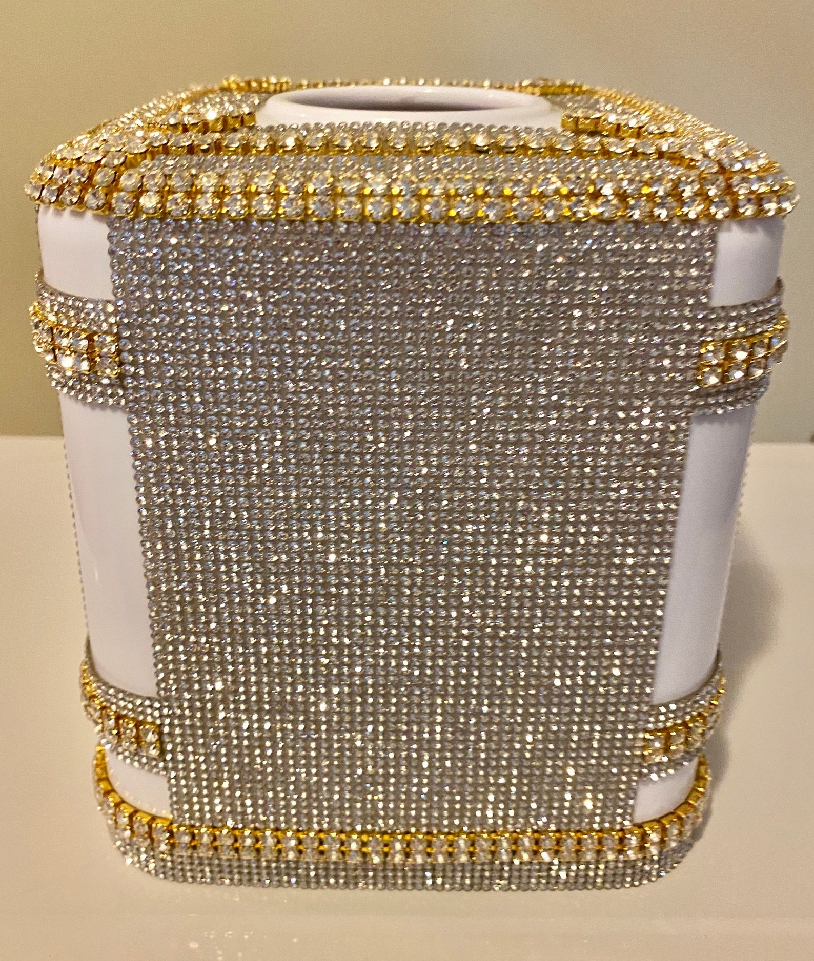 Rhinestone Crystal White And Gold Tissue Box Cover | Etsy