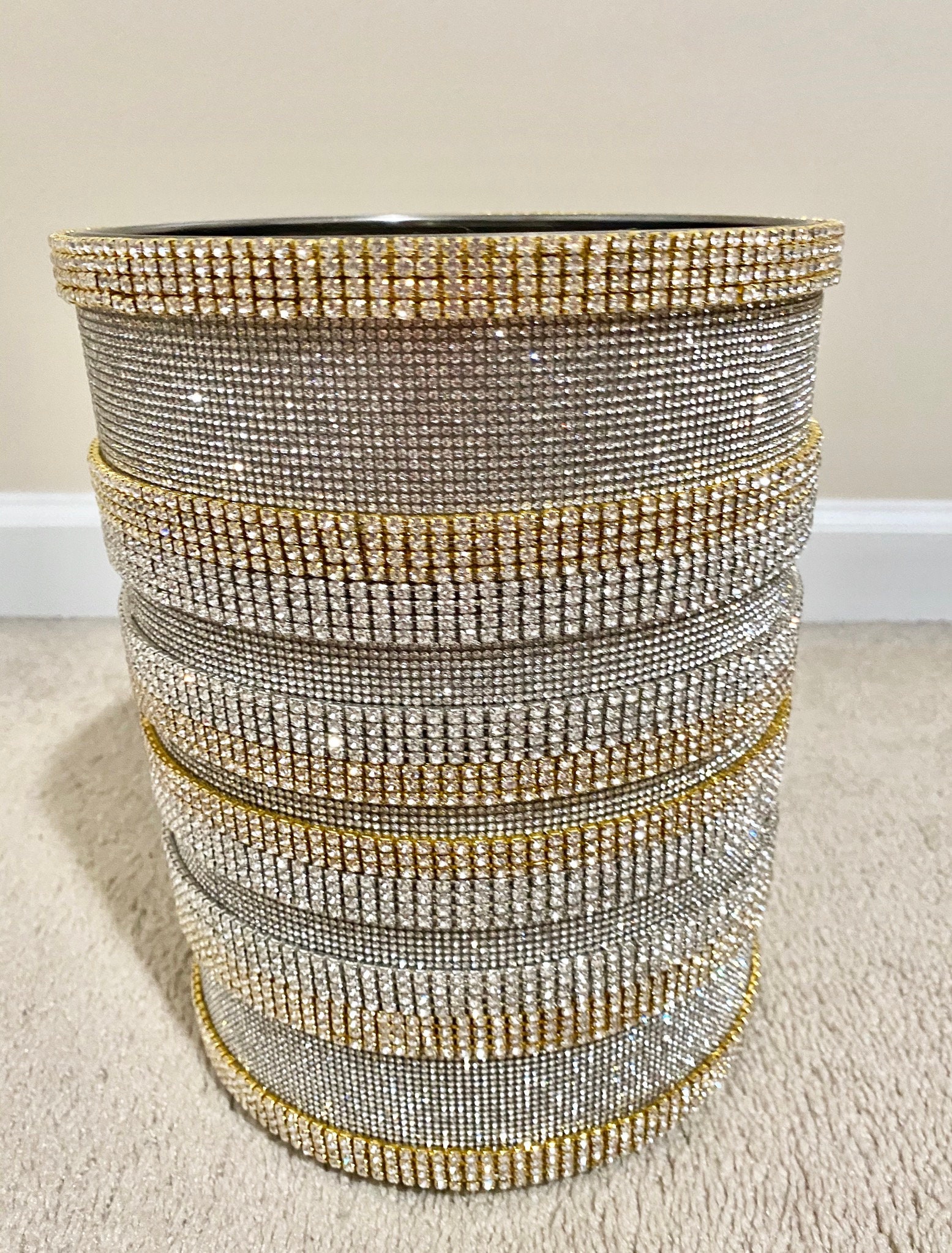 Rhinestone Crystal And Stainless Steel Trash Can | Etsy