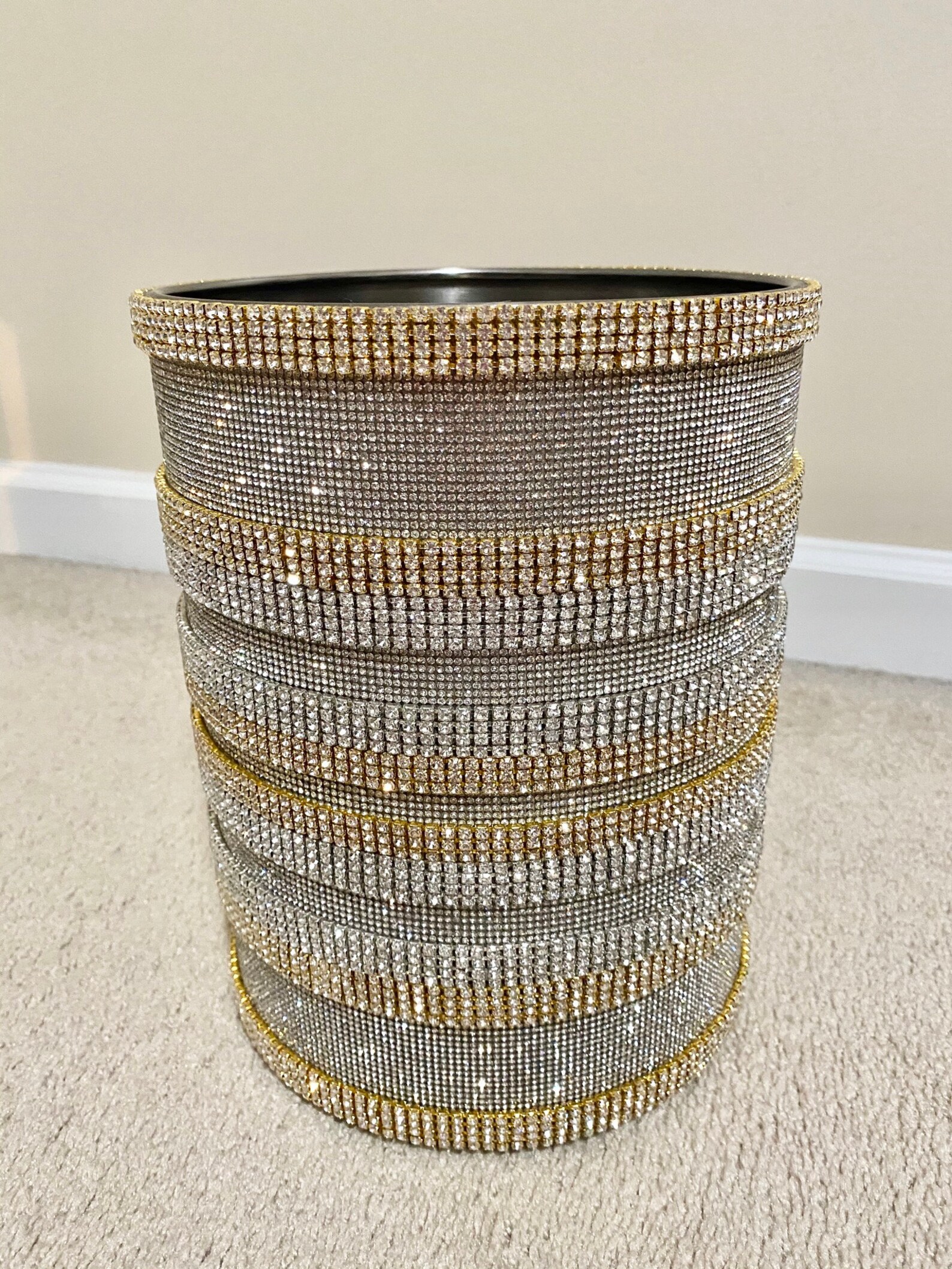 Rhinestone Crystal And Stainless Steel Trash Can | Etsy