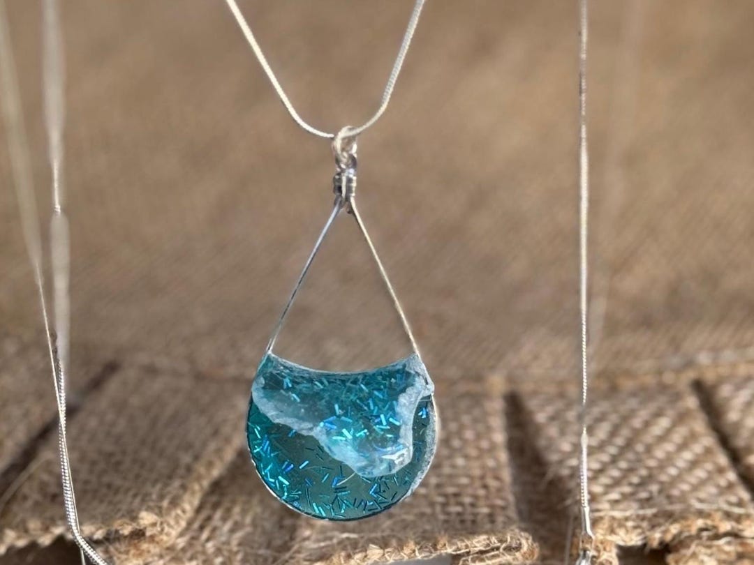 Handmade Teardrop Wave Pendant, Resin Beach Jewelry - Etsy