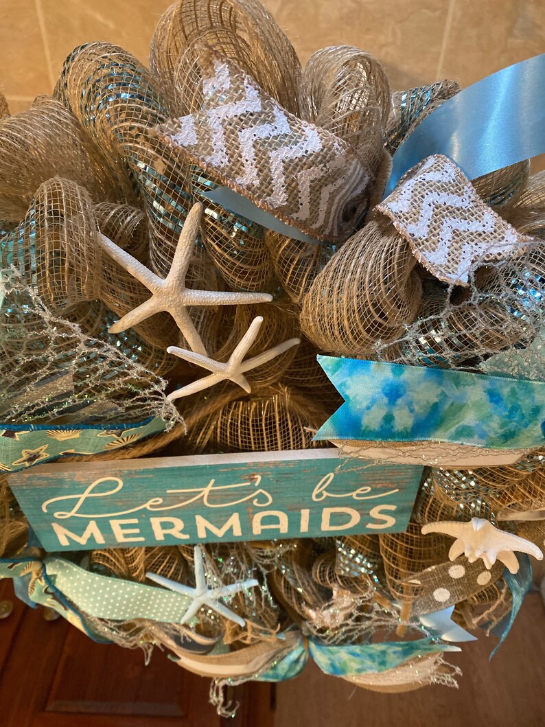 12” Let’s Be Mermaids, Beach Themed Wreath With Seashells. Beach Wreath ...