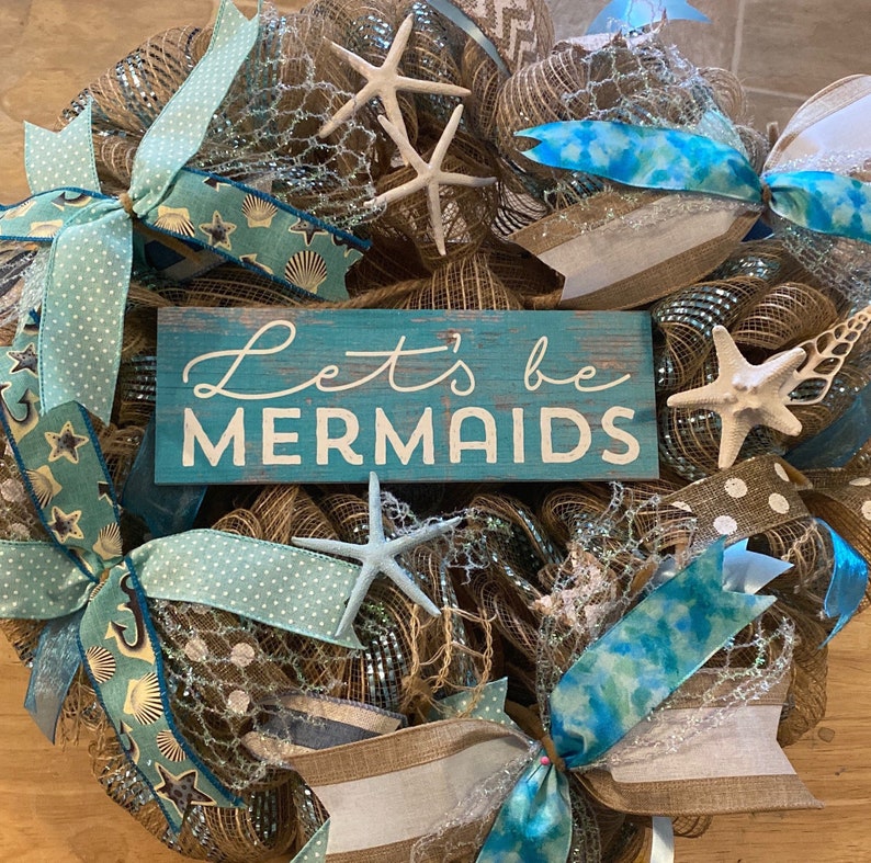 12” Let’s Be Mermaids, Beach Themed Wreath With Seashells. Beach Wreath ...