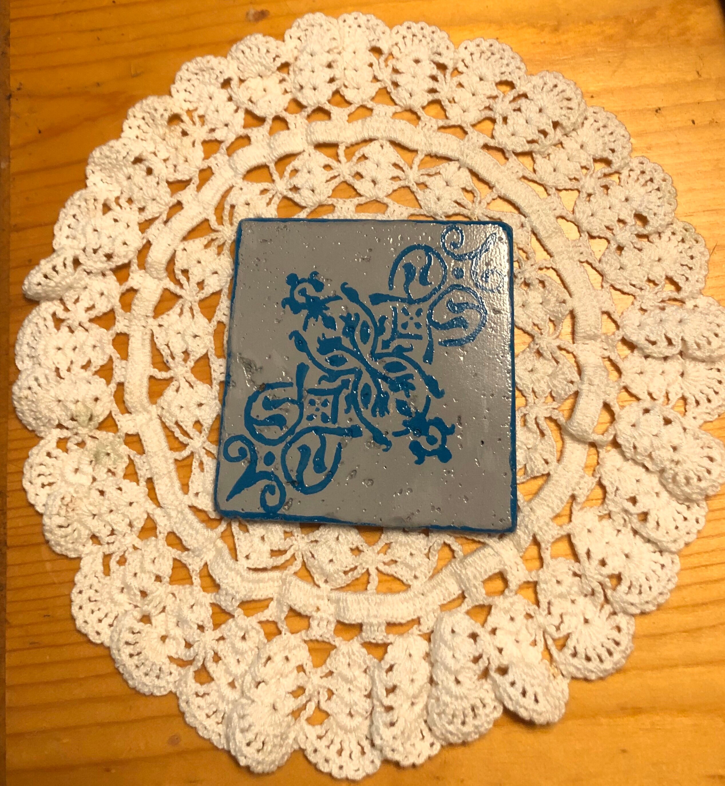 Hand Painted Stone Coasters With Decorative Scroll Design - Etsy