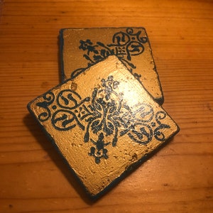 Hand Painted Stone Coasters With Decorative Scroll Design - Etsy