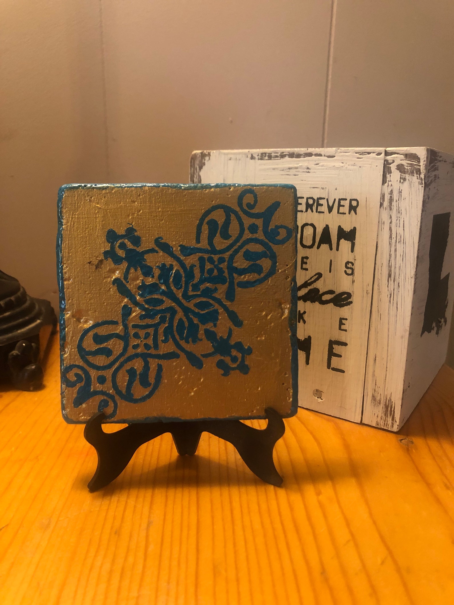 Hand Painted Stone Coasters With Decorative Scroll Design - Etsy