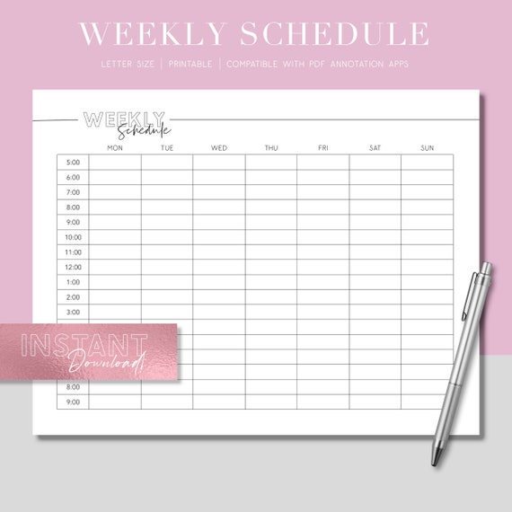 Weekly Schedule Printable Weekly Schedule Weekly Printable | Etsy