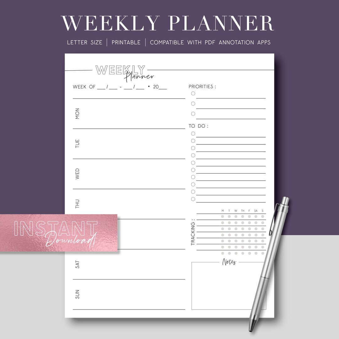 Weekly Planner Printable, Weekly Schedule, Weekly Printable, Weekly ...