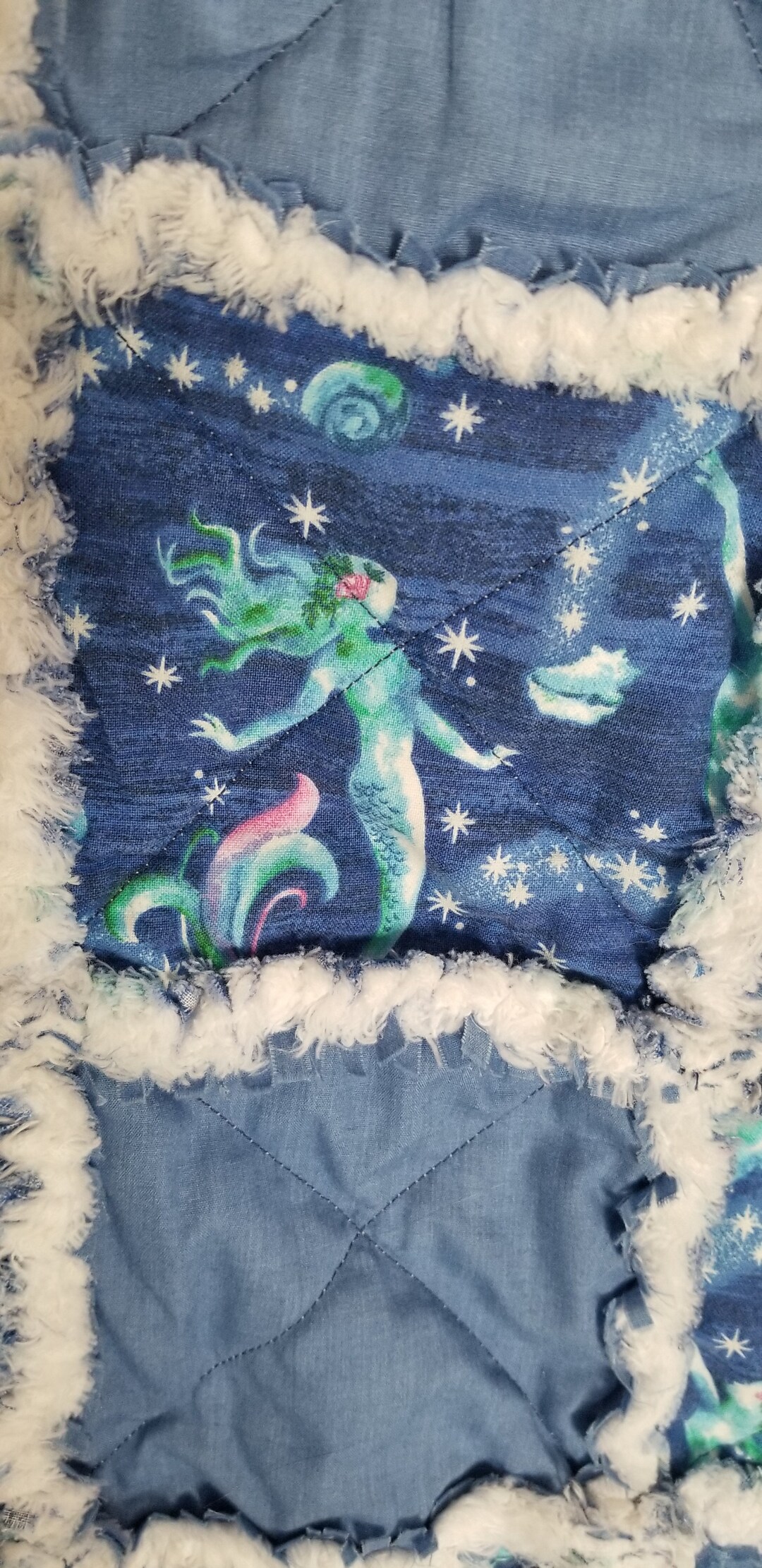 Rag Quilt, Baby Rag Quilt, Blue Baby Gift, Mermaid Pattern Fabric, Baby ...