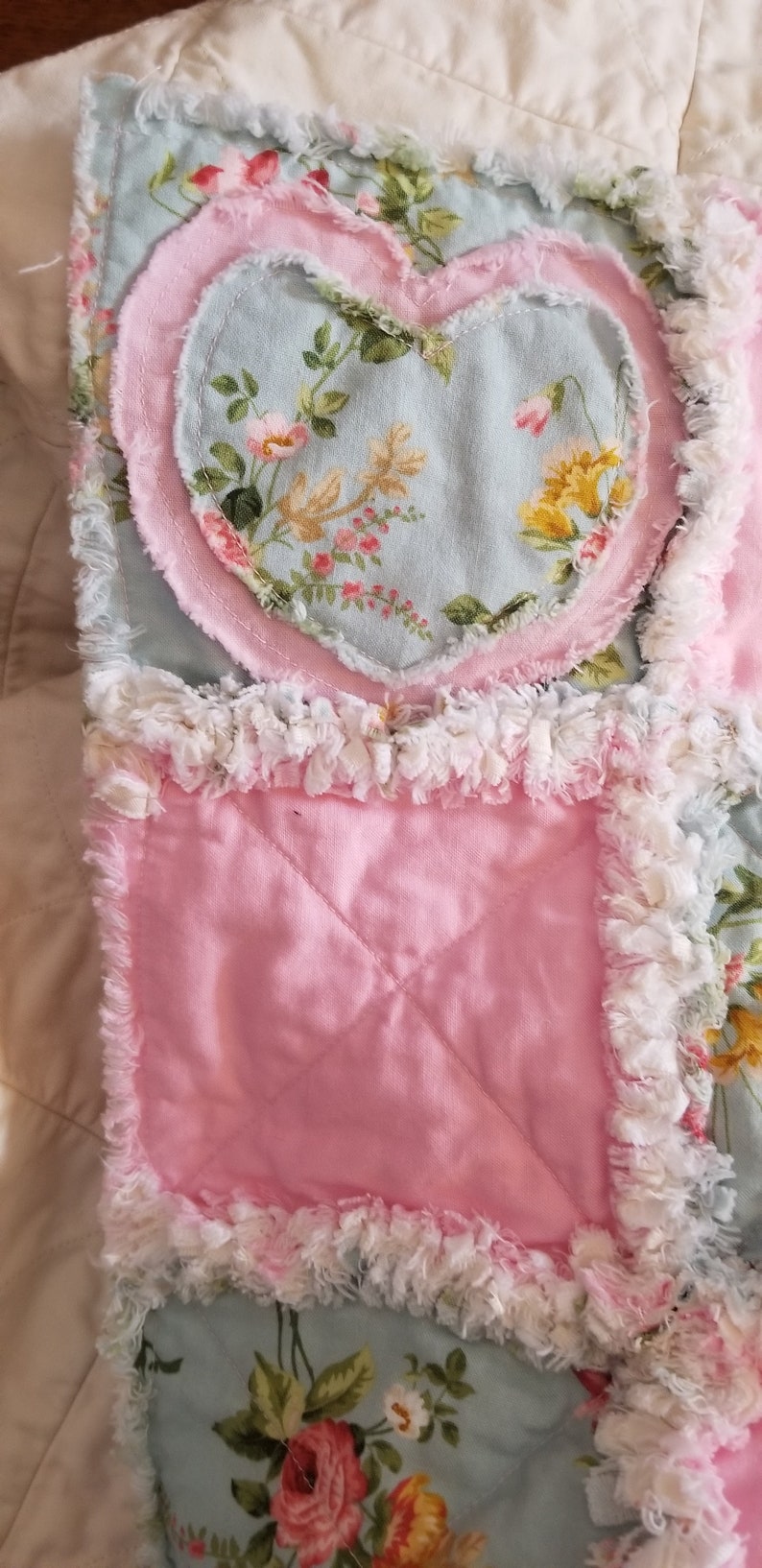 Rag Quilt, Baby Girl Rag Quilt, Pink Rose Floral Pattern Fabric ...