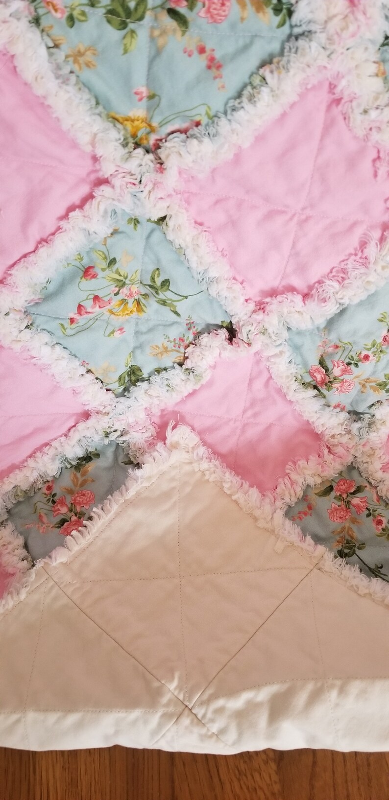 Rag Quilt, Baby Girl Rag Quilt, Pink Rose Floral Pattern Fabric ...