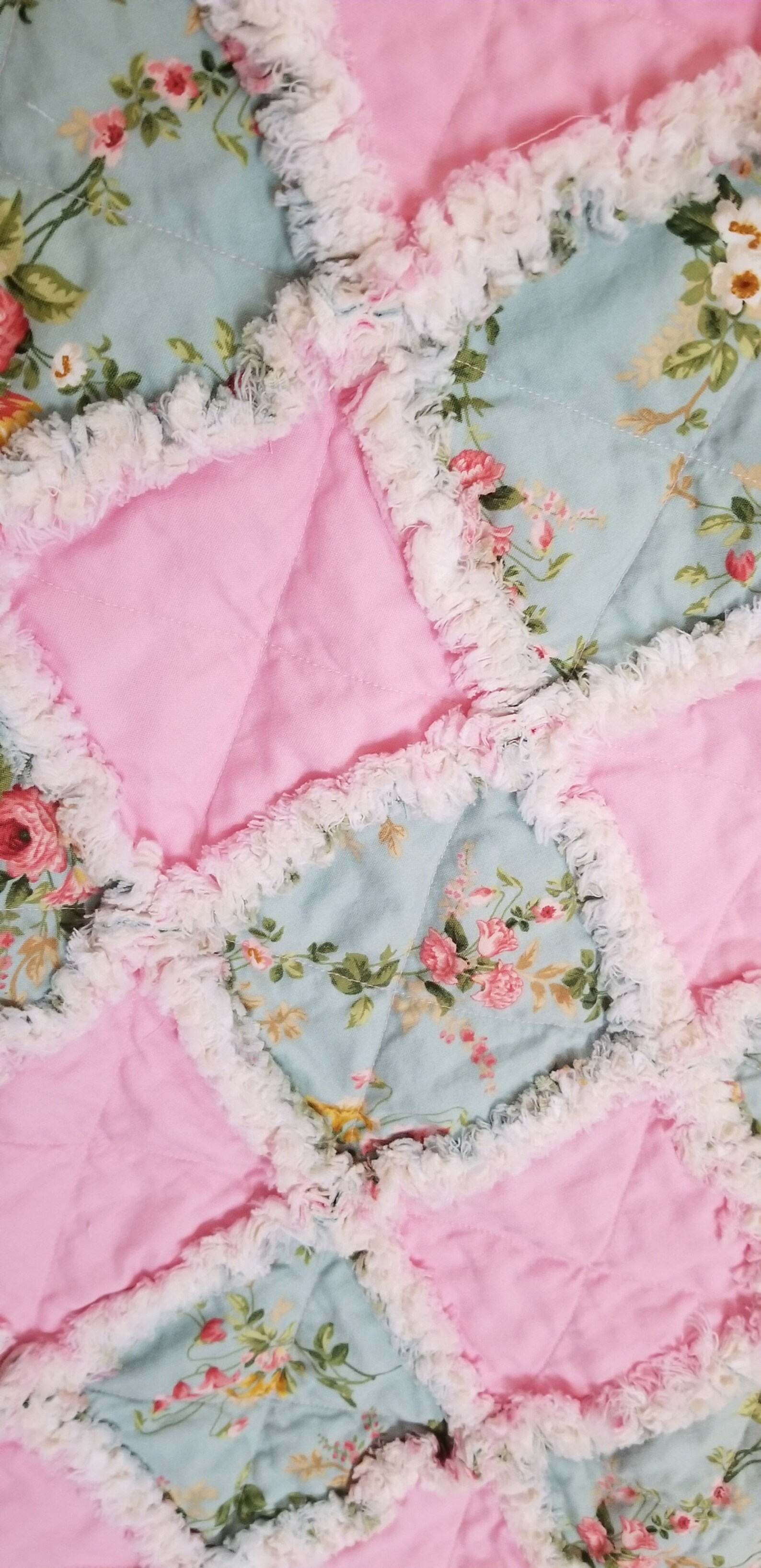Rag Quilt, Baby Girl Rag Quilt, Pink Rose Floral Pattern Fabric ...