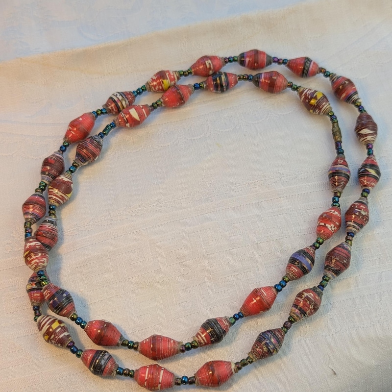 Vintage Paper Bead Necklace - Etsy