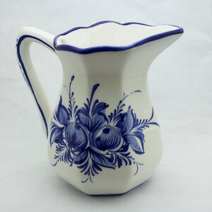 Hand Painted Ceramic Pitcher With Blue Floral Motif Vintage - Etsy
