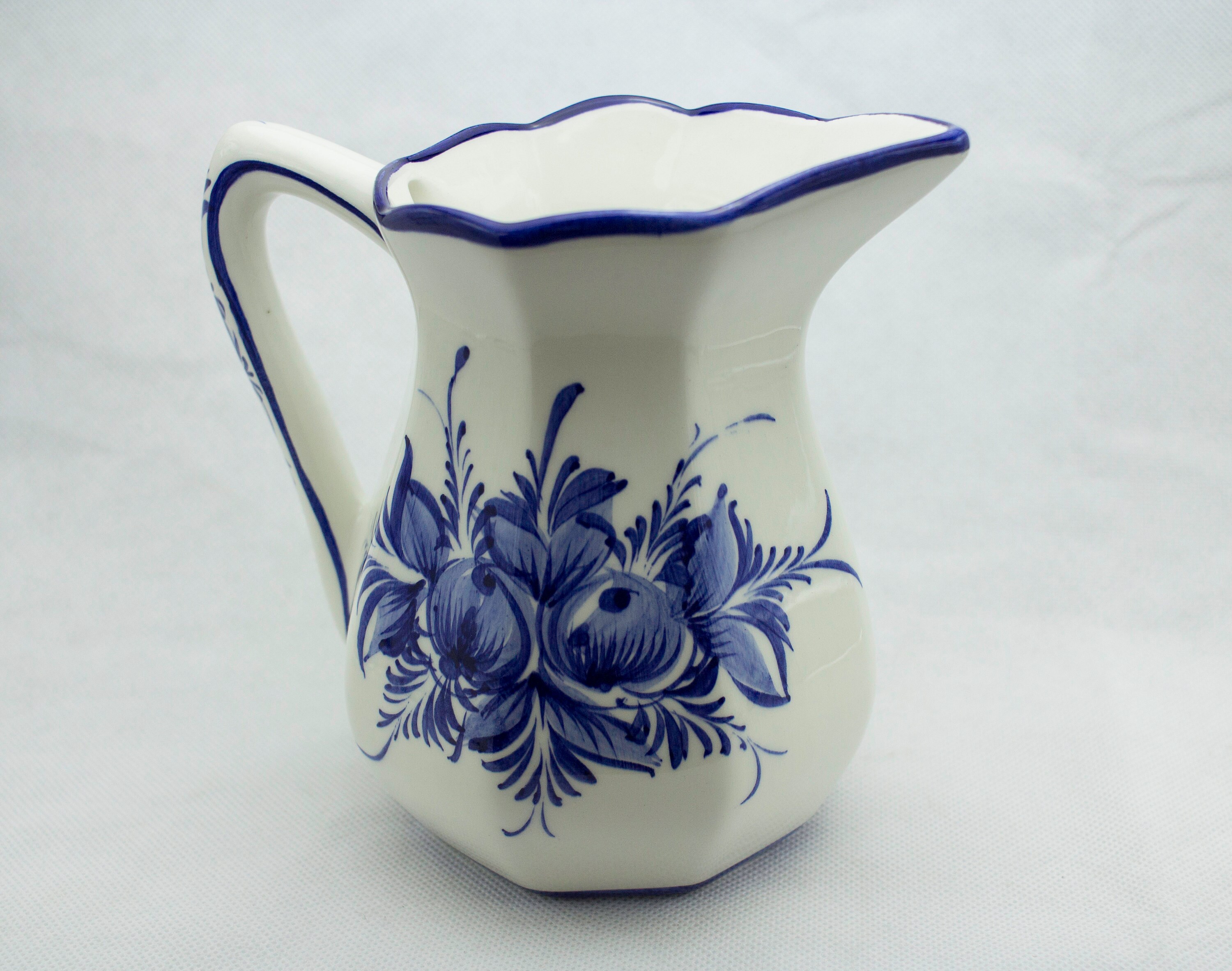 Hand Painted Ceramic Pitcher With Blue Floral Motif Vintage - Etsy