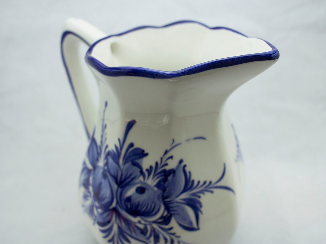 Hand Painted Ceramic Pitcher With Blue Floral Motif Vintage - Etsy