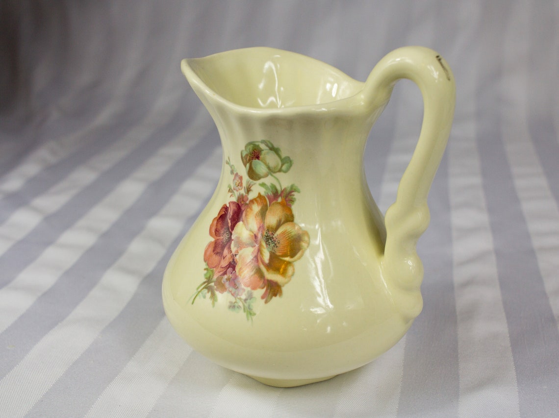 Small Vintage Floral Pitcher VB Athena California - Etsy
