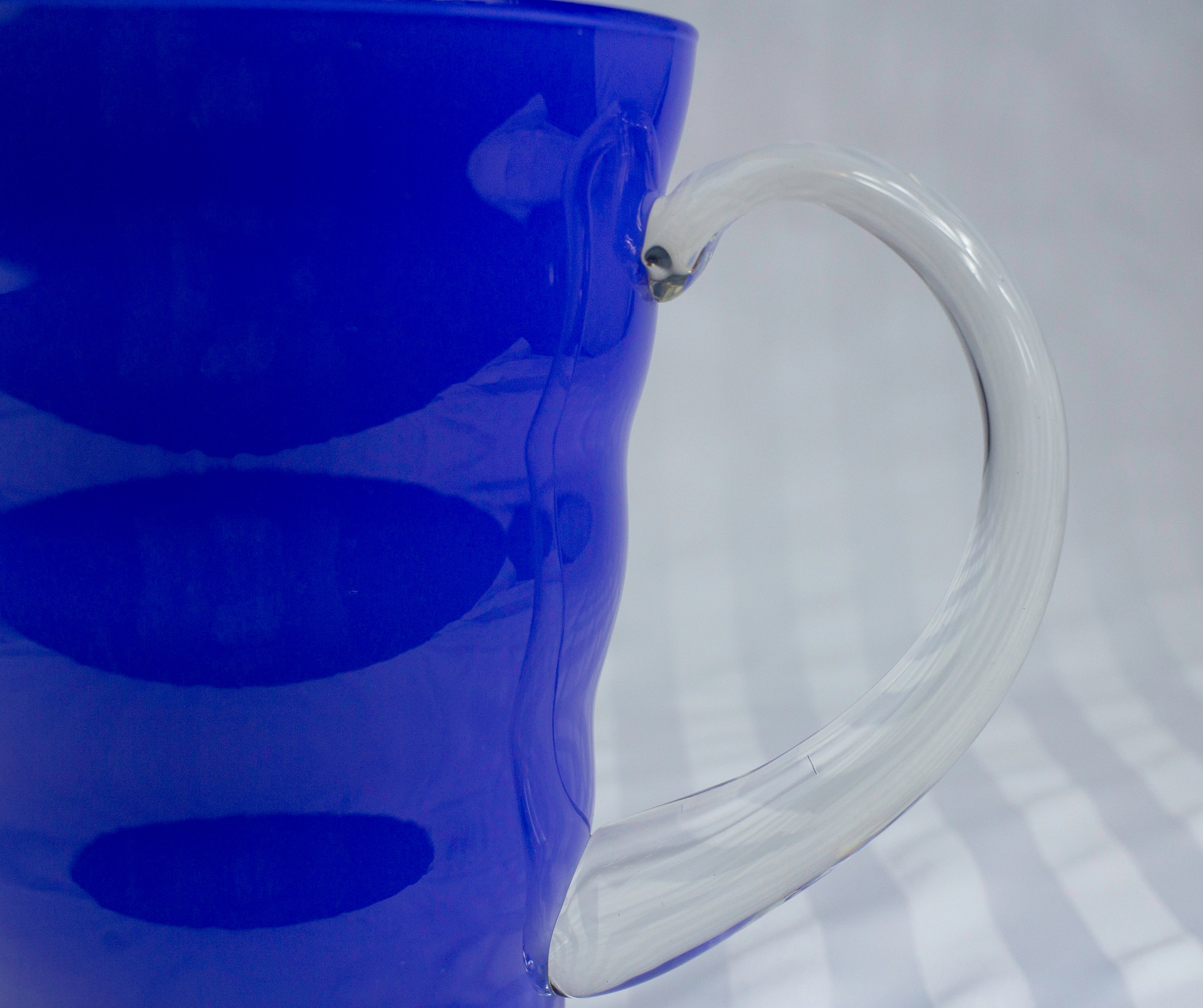 Amazing Large Hand Blown Pitcher in Blue and Clear Glass - Etsy