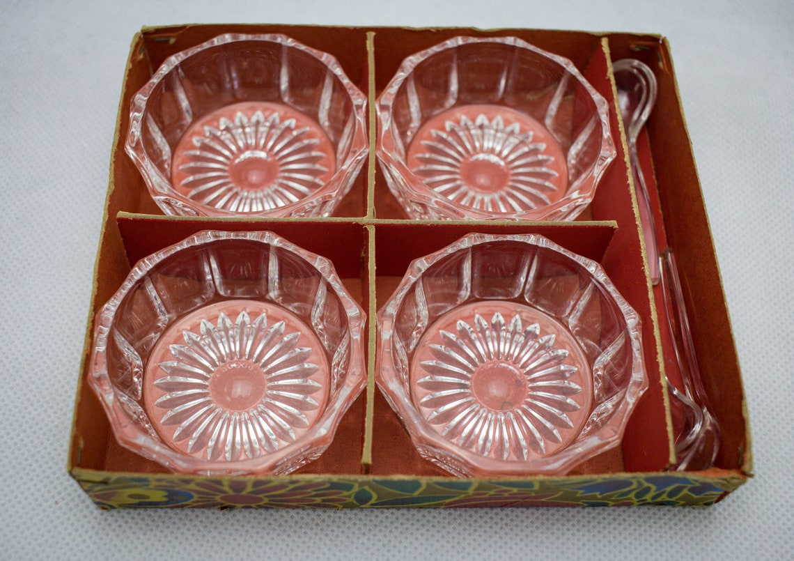 Vintage Set of Pressed Glass Individual Salt Cellars With Plastic ...