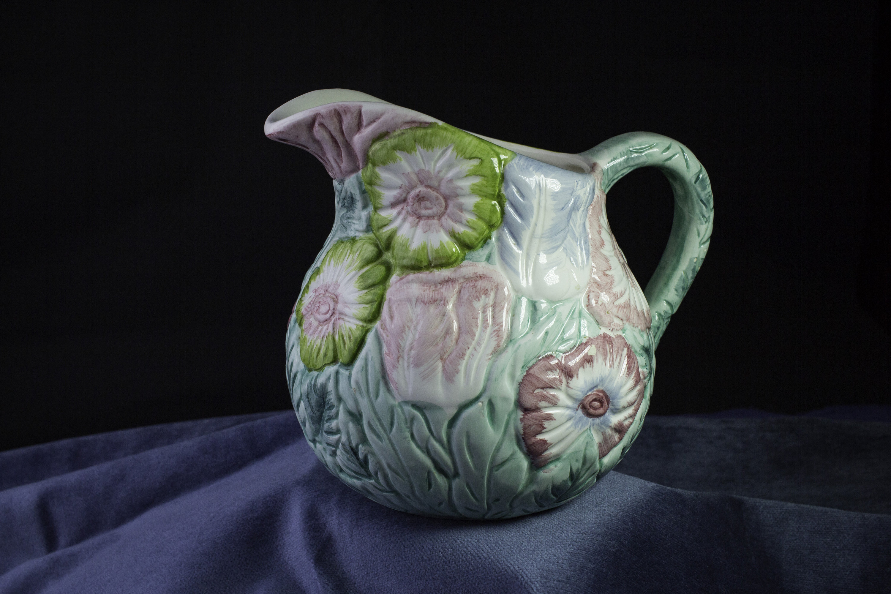 Antique Ceramic Pitcher With Raised Hand Painted Flowers and Leaves - Etsy