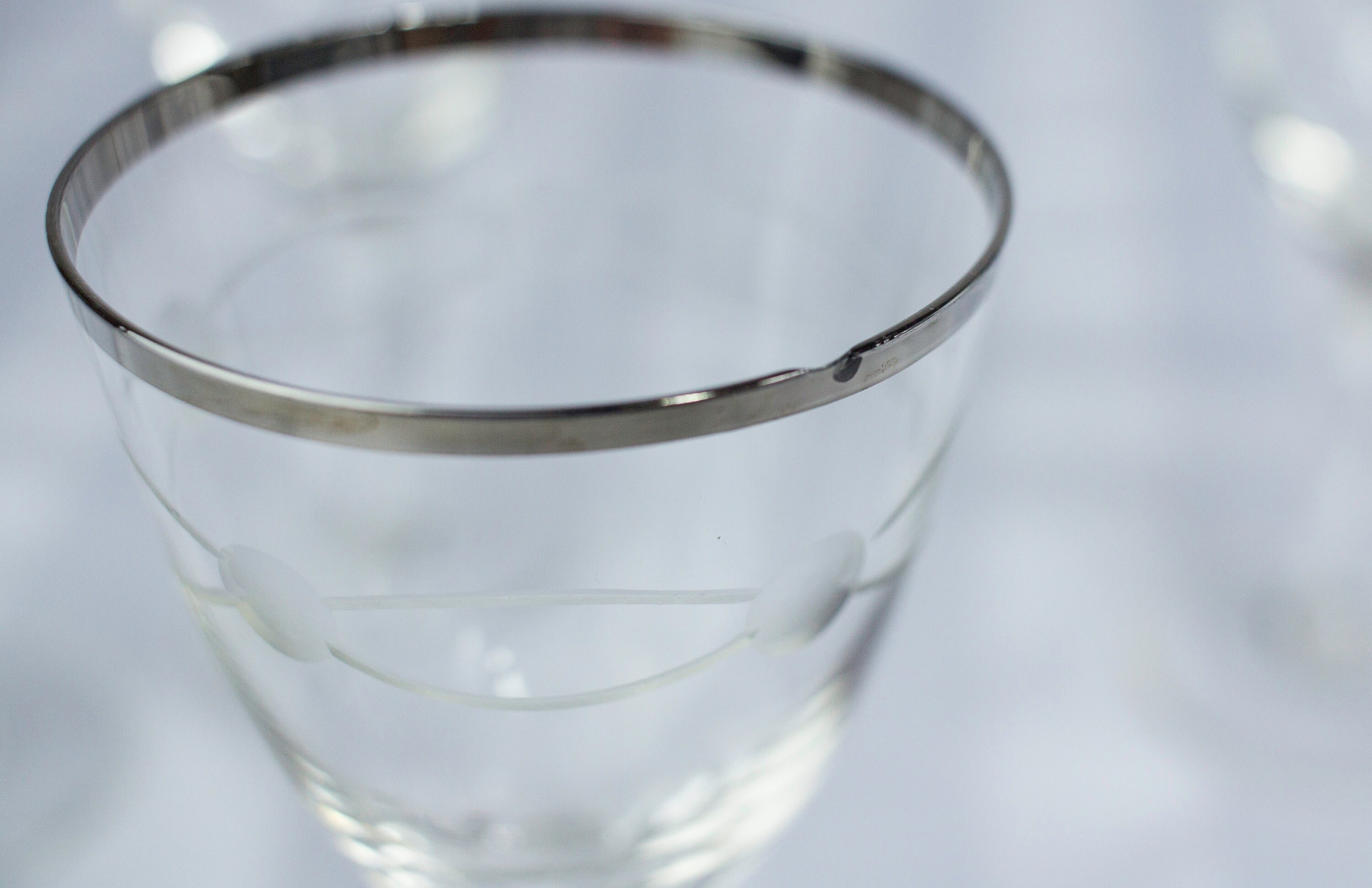 Set of 11 Crystal Silver Rimmed Etched Glasses - Vintage Stemware - Etsy