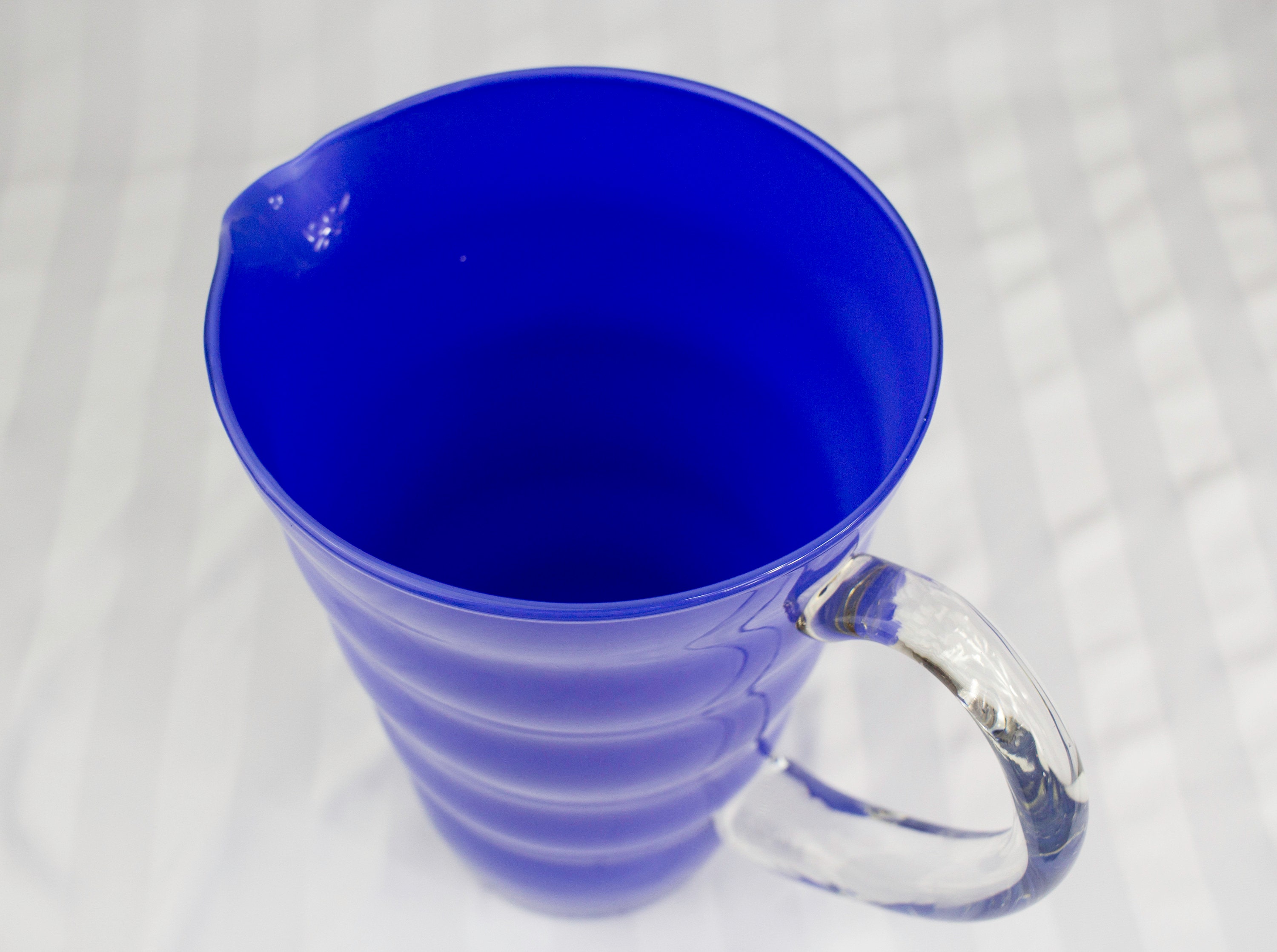 Amazing Large Hand Blown Pitcher in Blue and Clear Glass - Etsy