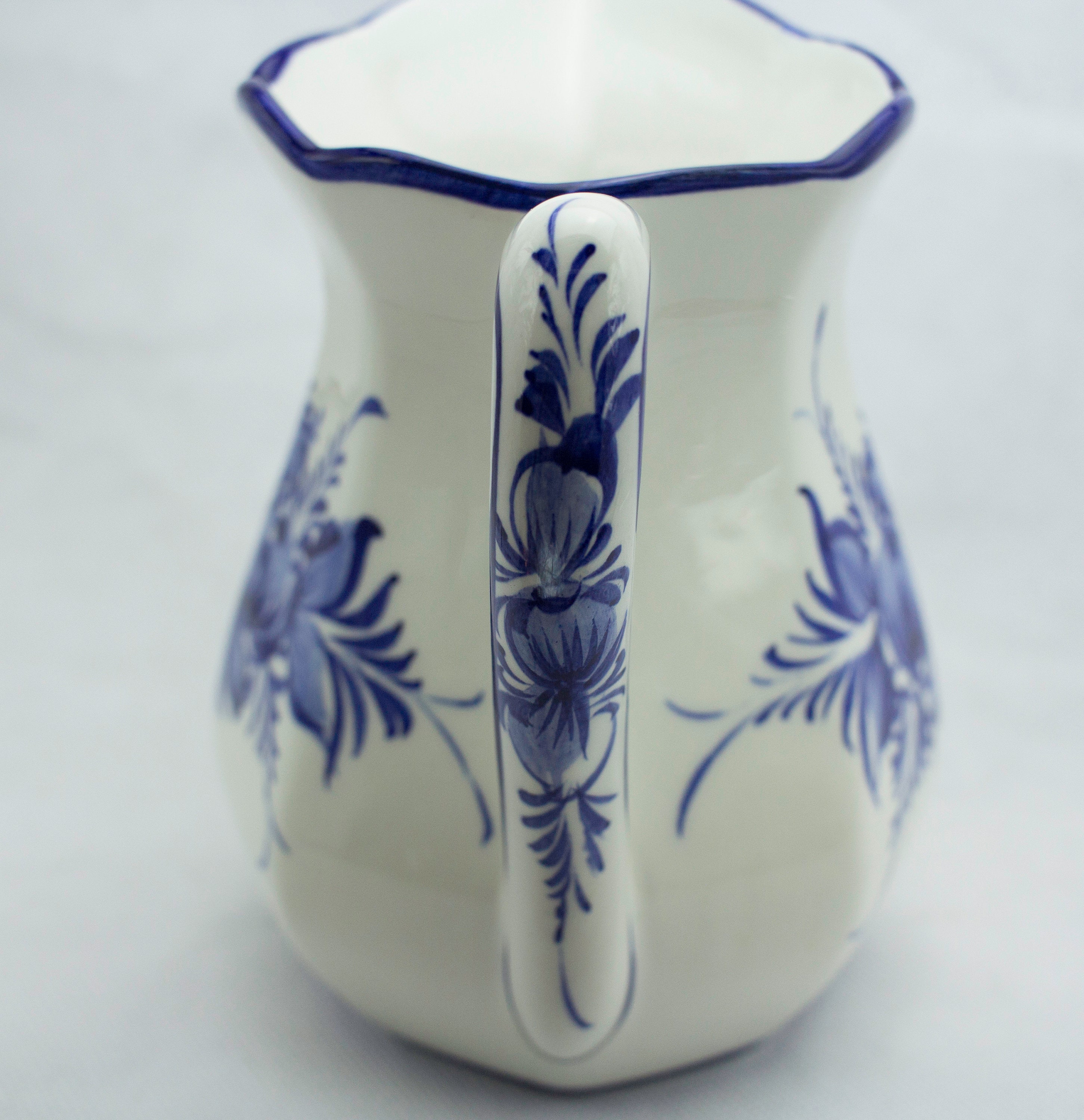 Hand Painted Ceramic Pitcher With Blue Floral Motif Vintage - Etsy