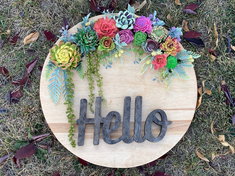 Hello Sign With Succulents, Wood Flower Succulents, Succulent Wall ...