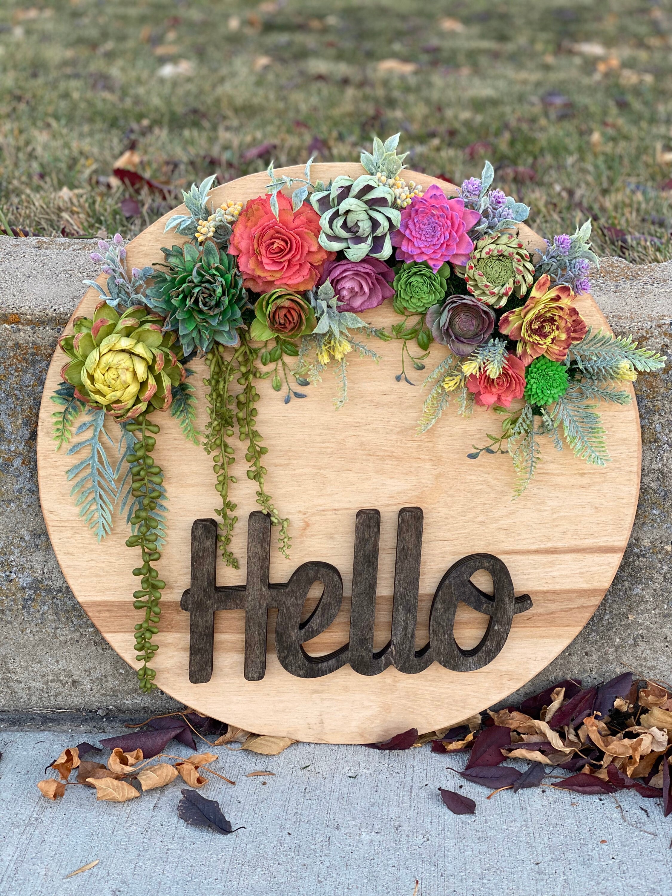 Hello Sign With Succulents Wood Flower Succulents Succulent | Etsy