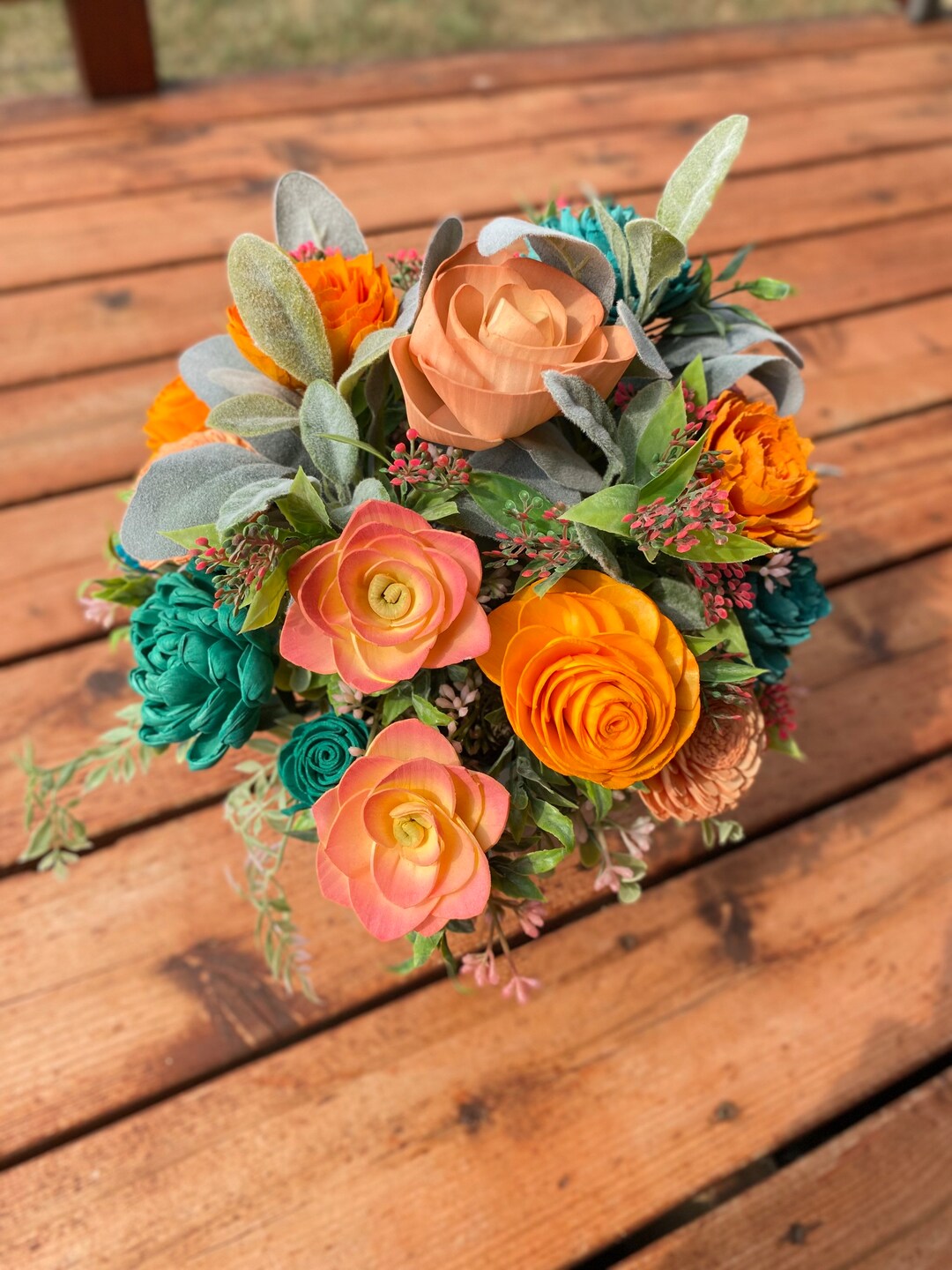 Teal Orange Bouquet, Colorful Bright Flower Arrangement, Mason Jar ...