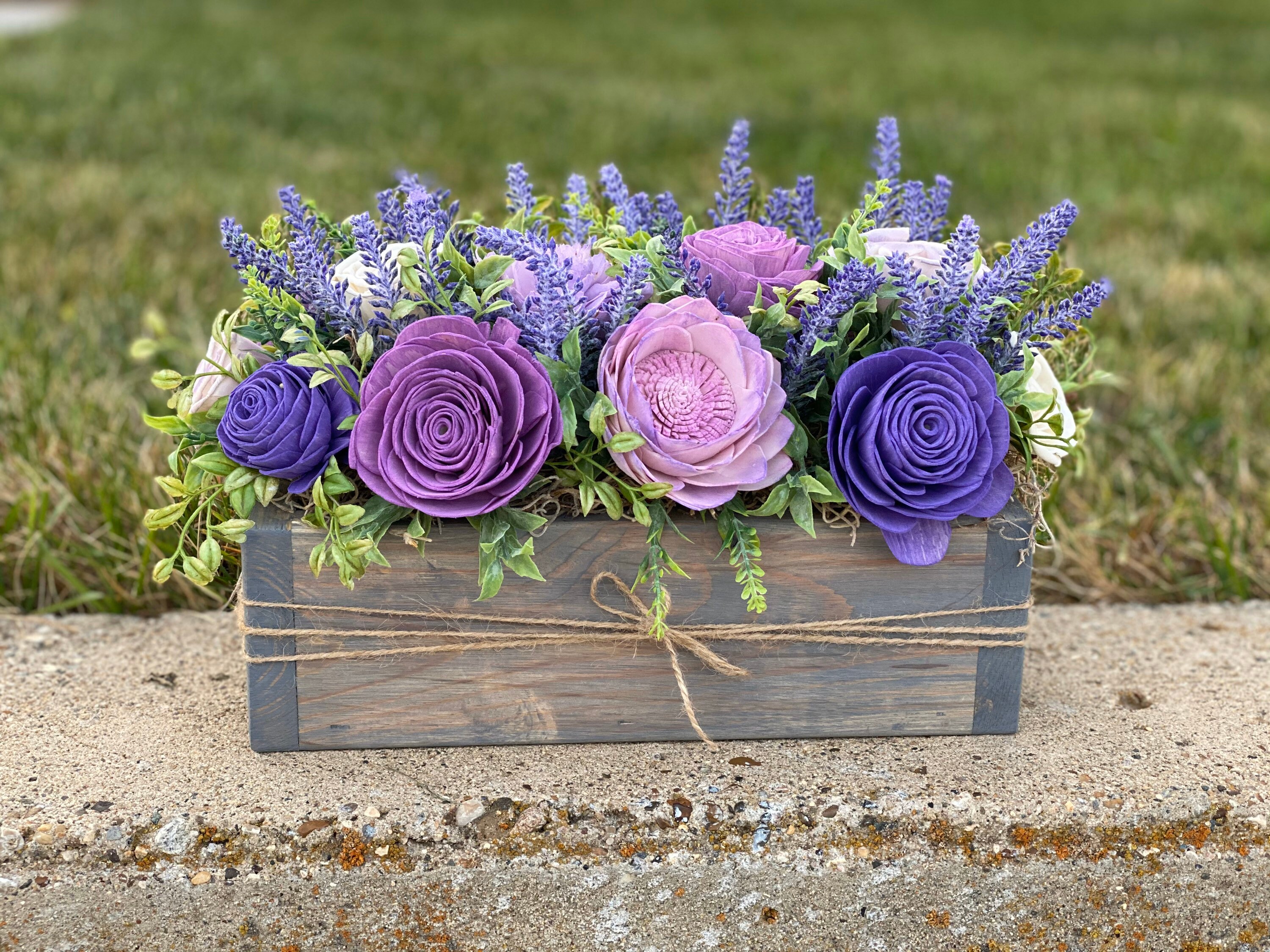 Purple Lavender Lilac, Wood Flower Box Arrangement, Purple Flower ...