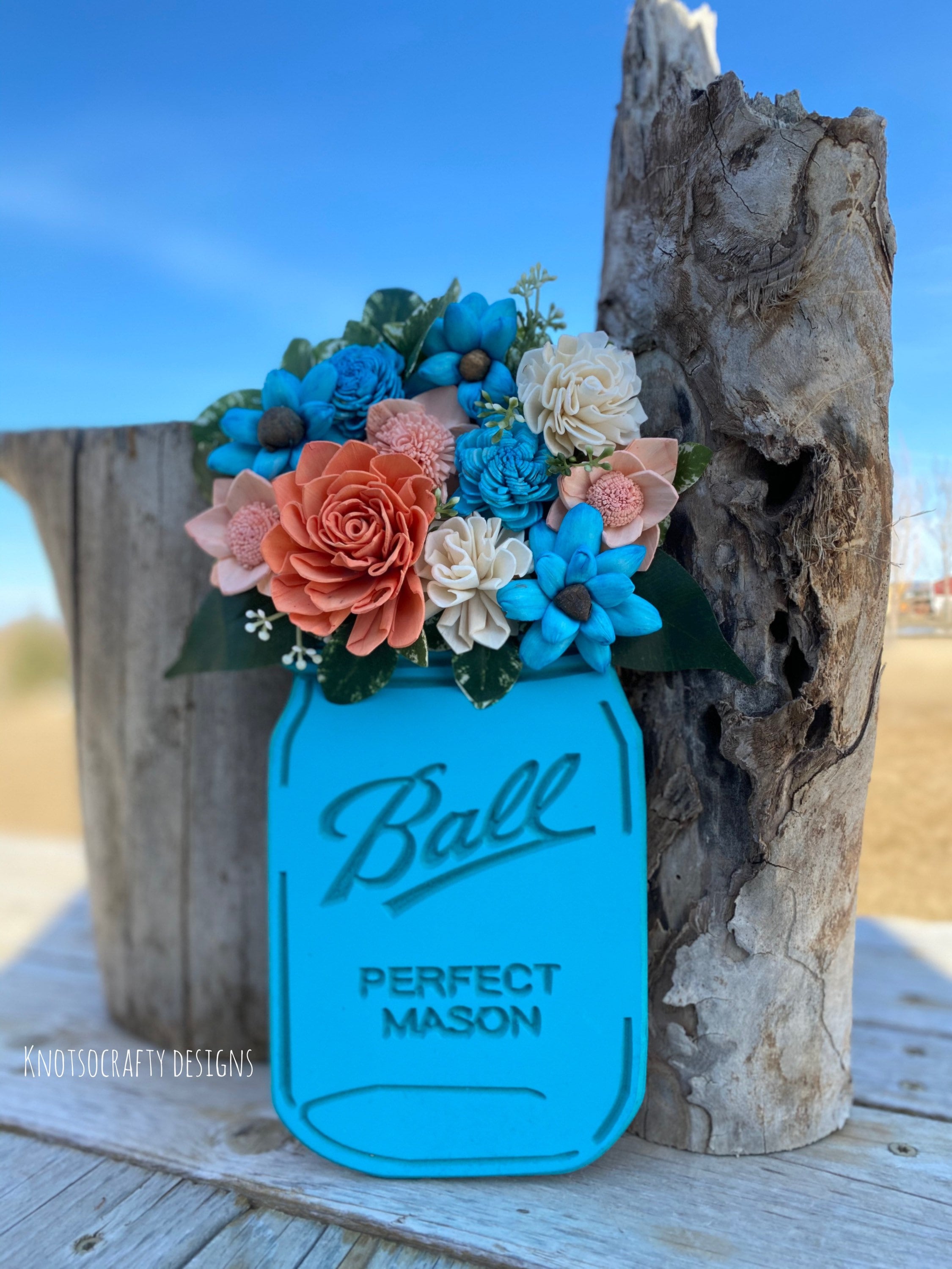 Mason Jar Wood Flower Arrangement, Mason Jar Centerpiece, Mason Jar ...