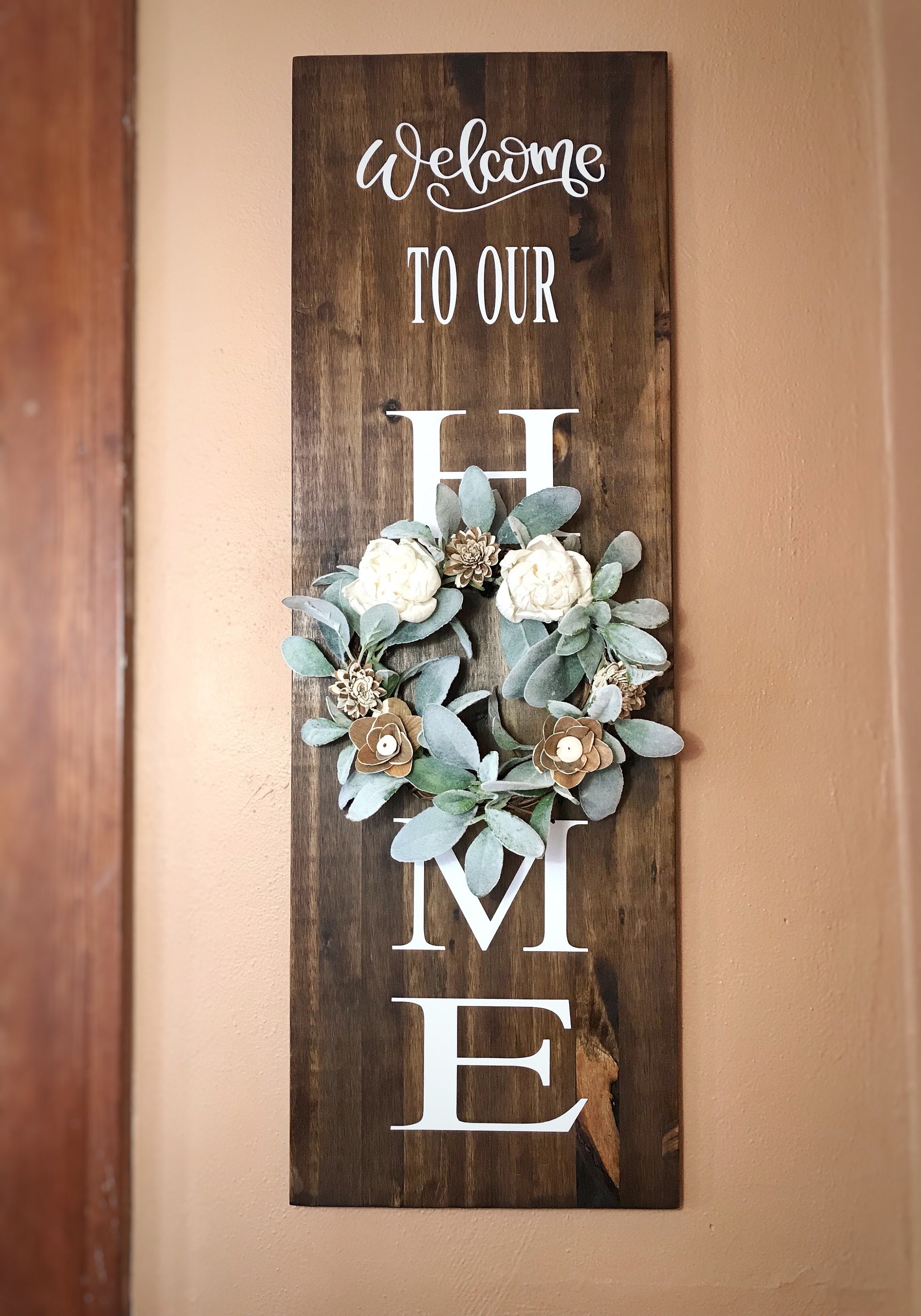 Welcome to our home sign Home Sign with wreath Entryway | Etsy