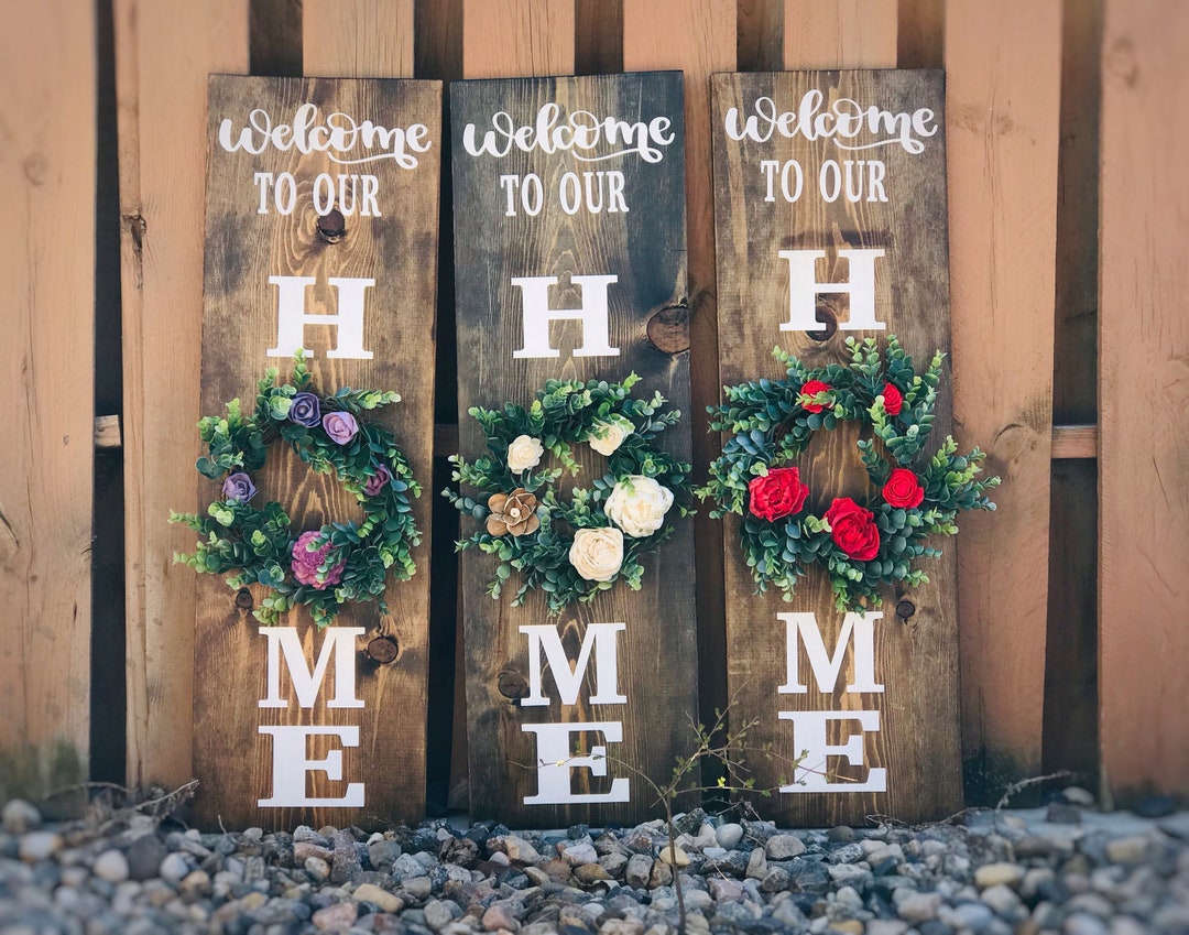 Welcome to Our Home Sign, Home Sign With Wreath, Entryway Welcome Home ...