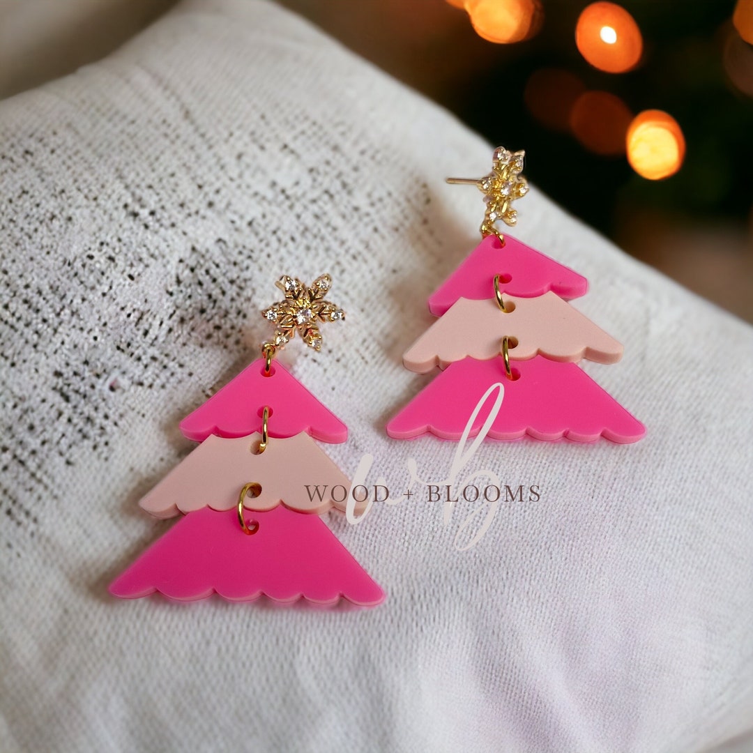 Christmas Tree Earring, Pink Christmas, Tree Dangle Earring, Tree and ...