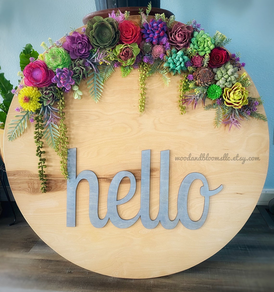 Hello Sign With Succulents Wood Flower Succulents Succulent | Etsy