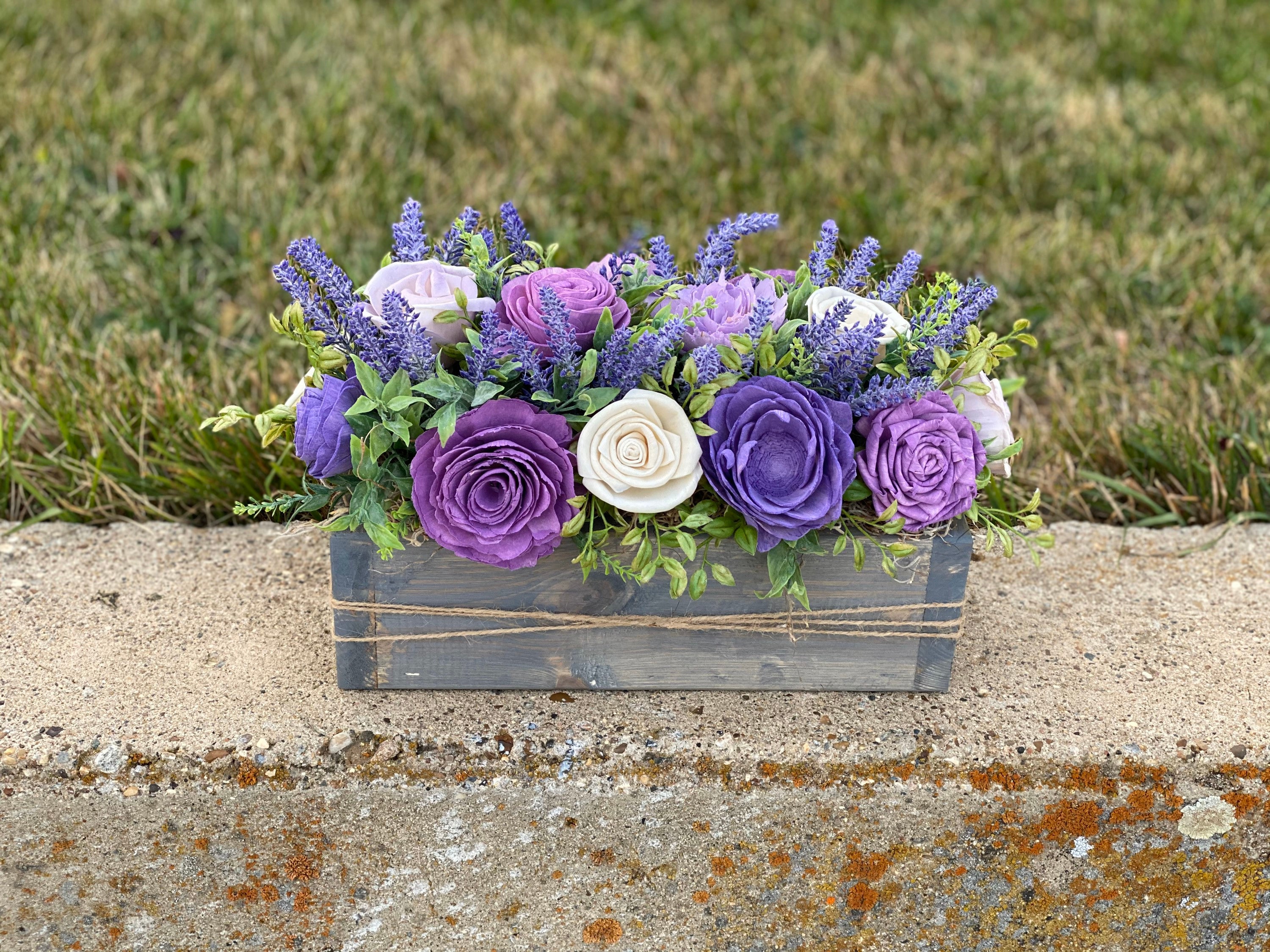 Purple Lavender Lilac, Wood Flower Box Arrangement, Purple Flower ...