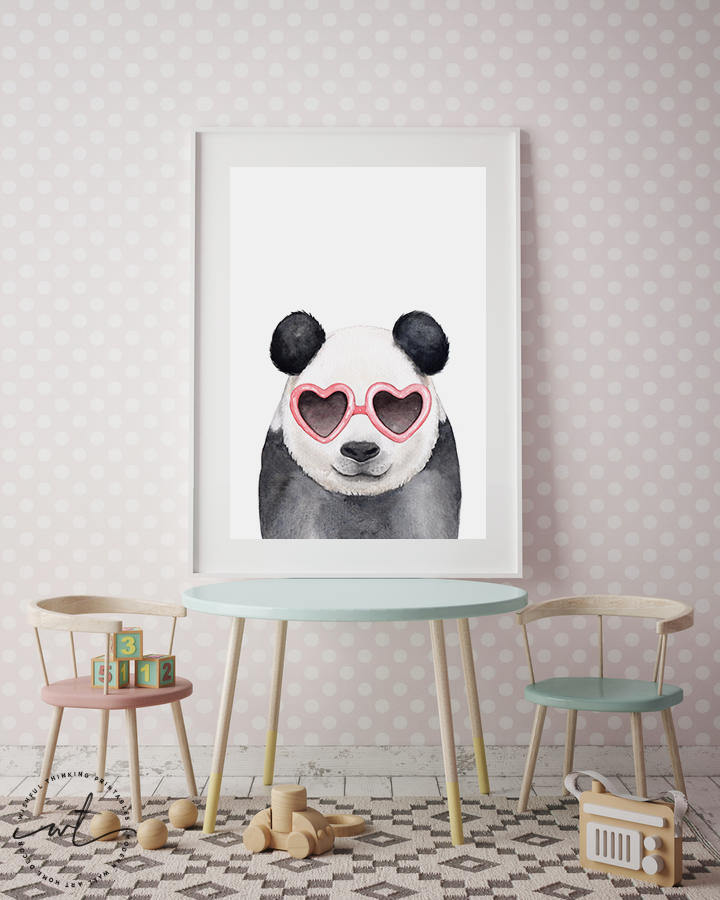 Art mural de pépinière. Peinture à laquarelle de panda. Décor de ...