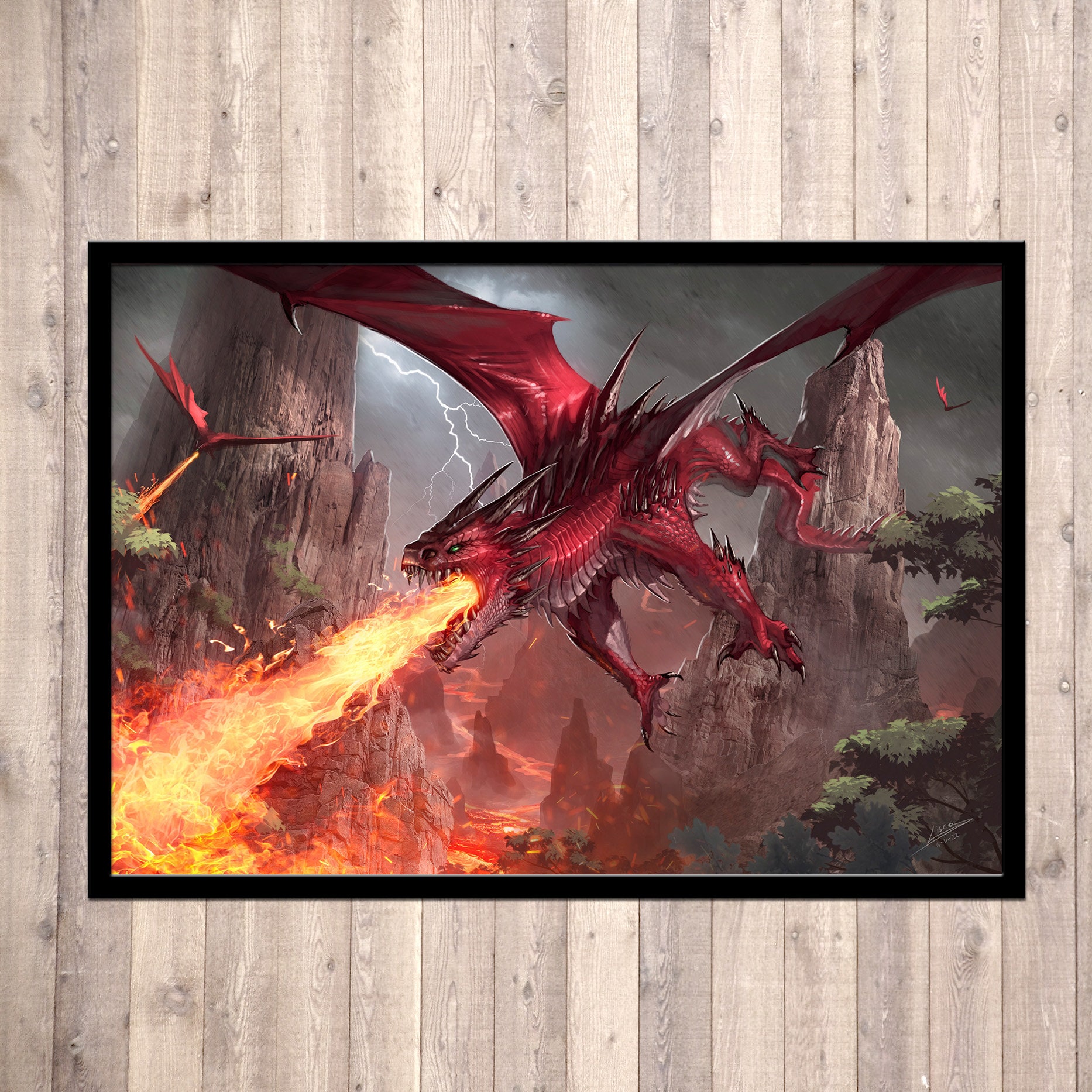 Dragon Print, Red Dragon, Dragon Art Print, Dragon Wall Art, Poster ...