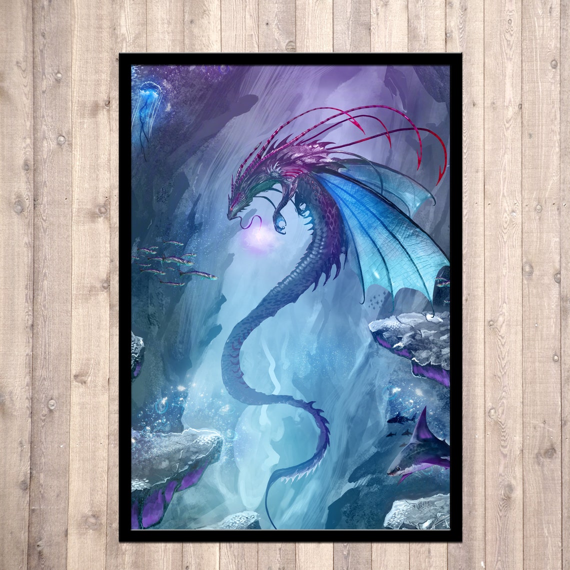 Dragon Print, Blue Dragon, Dragon Art Print, Dragon Wall Art, Poster ...
