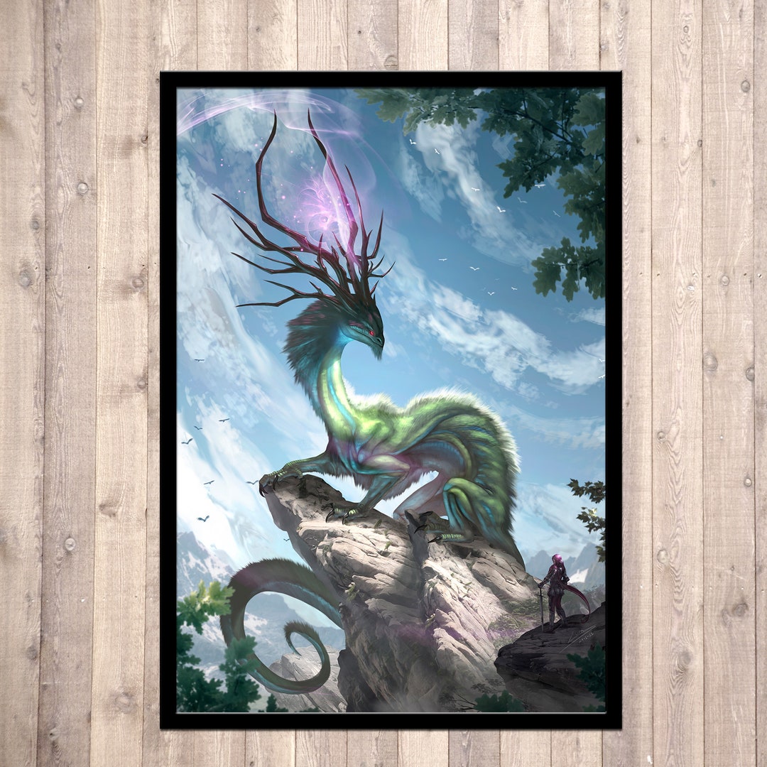 Dragon Poster, Green, Art Print, Wall Art, Poster, Signed Art, Dragon ...
