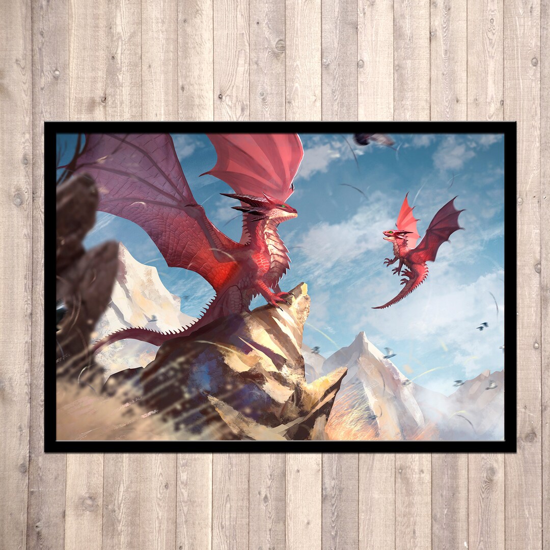 Dragon Poster, Red Dragon Art Print, Wall Art, Poster, Signed, Dragon ...