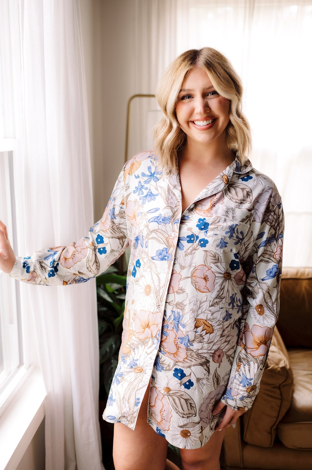 Blue Pearl Sleep Shirts - Women Night Shirts - Boyfriend Shirt ...