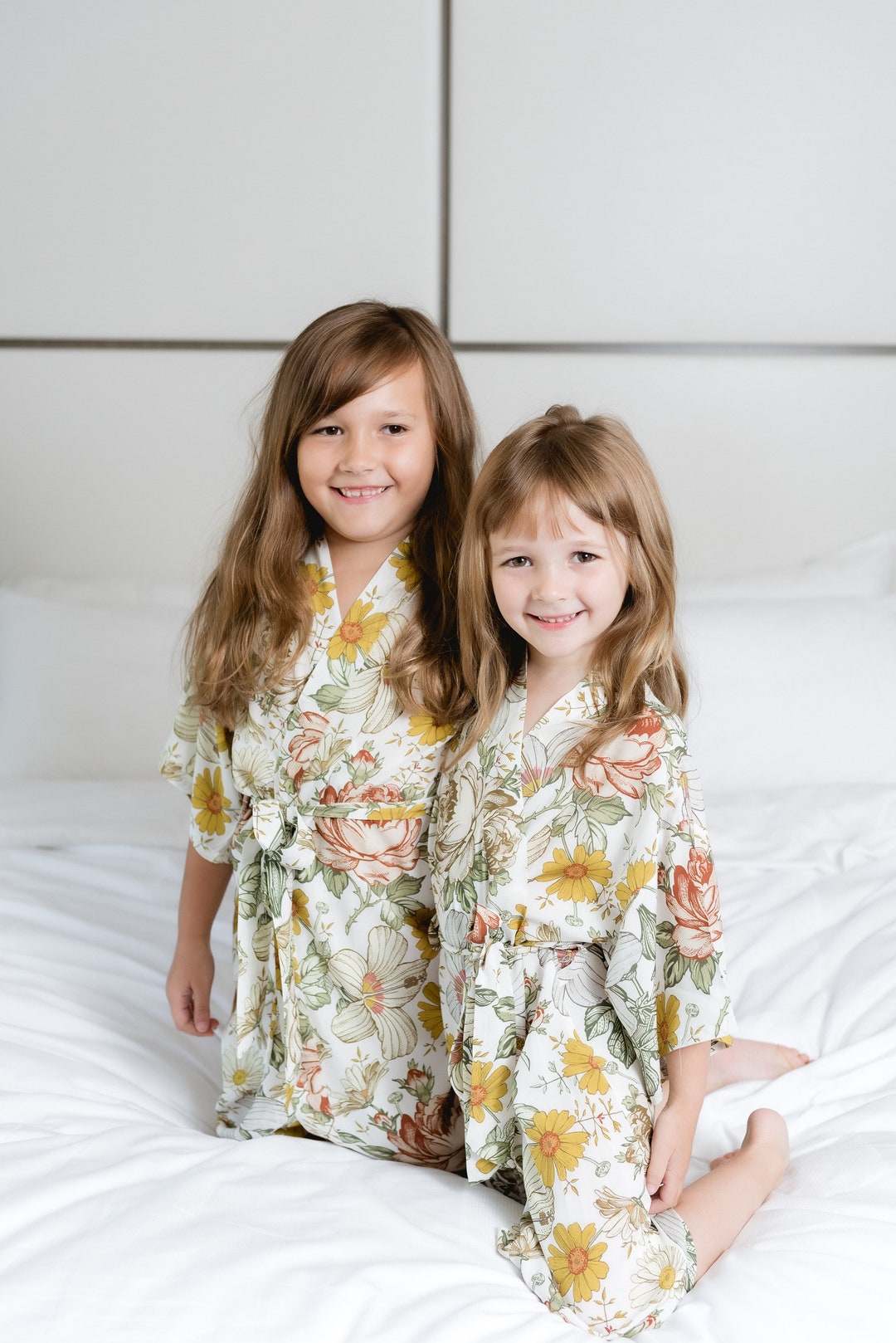 Flower Girl Robes, Vintage Garden OCHRE Kids Robes | Floral Pattern ...