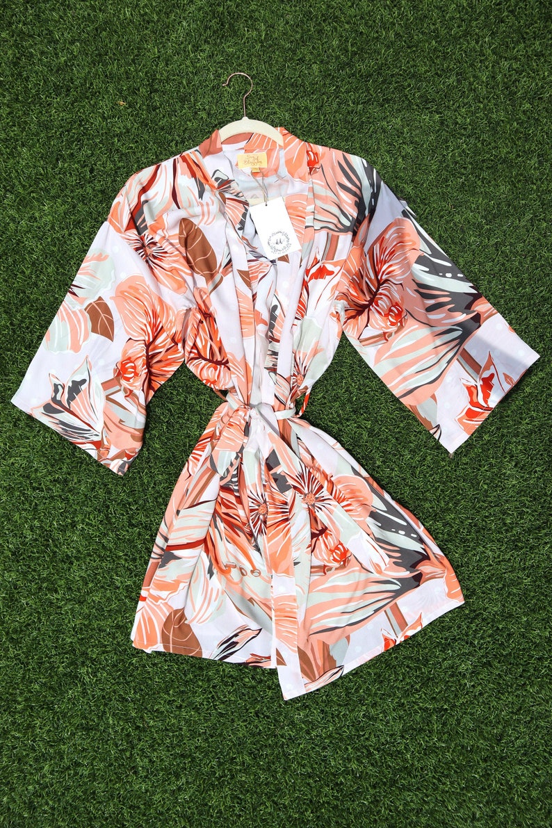 Tropical CORAL Bridesmaid Robe Tropical Pattern Bridesmaid | Etsy