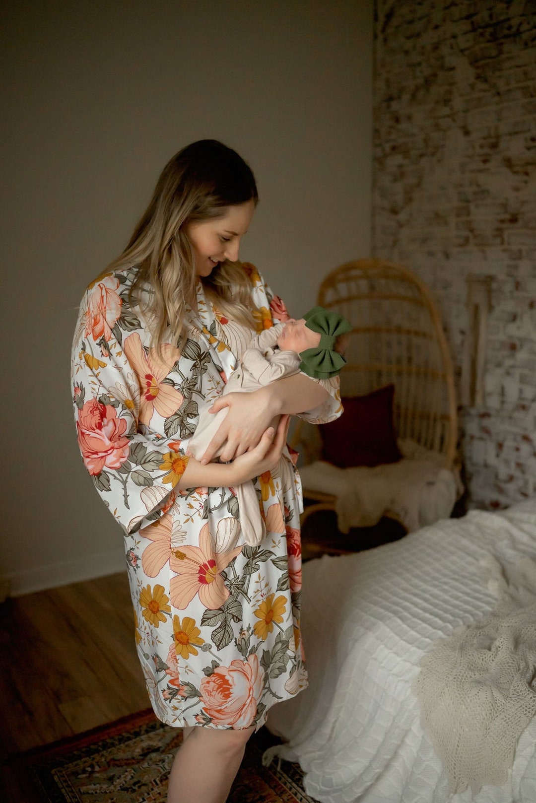 BLOOM Vintage Garden Floral Mommy Robe and Matching Print Baby Outfits ...