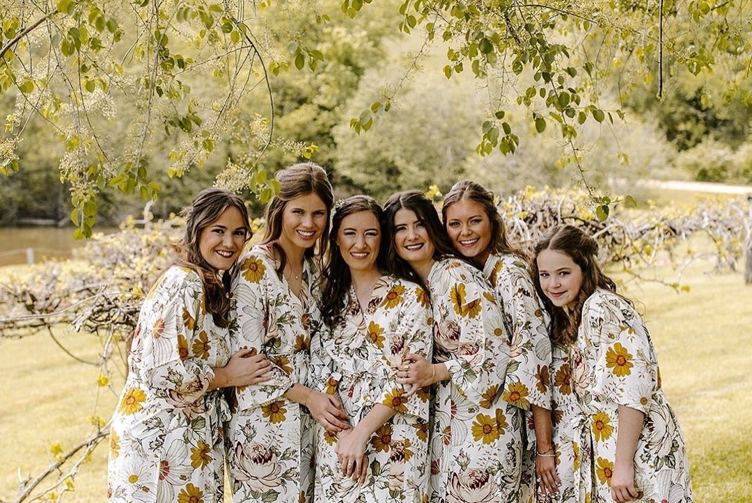Bridesmaid Robes in Vintage Floral Garden Print - Kimono Robes for ...