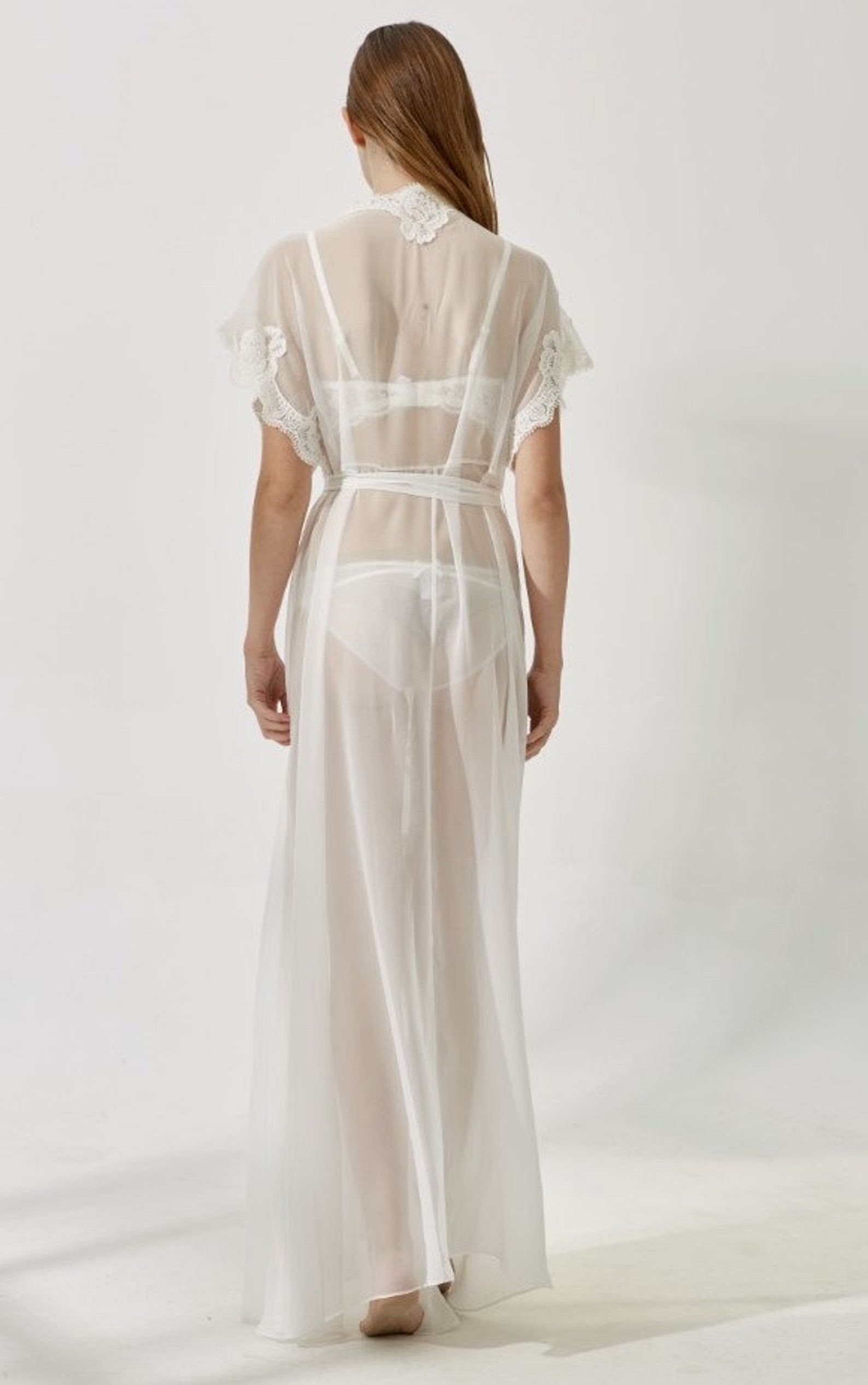 Bridal Long Lace Robe White Sheer Robe for Women Floor - Etsy