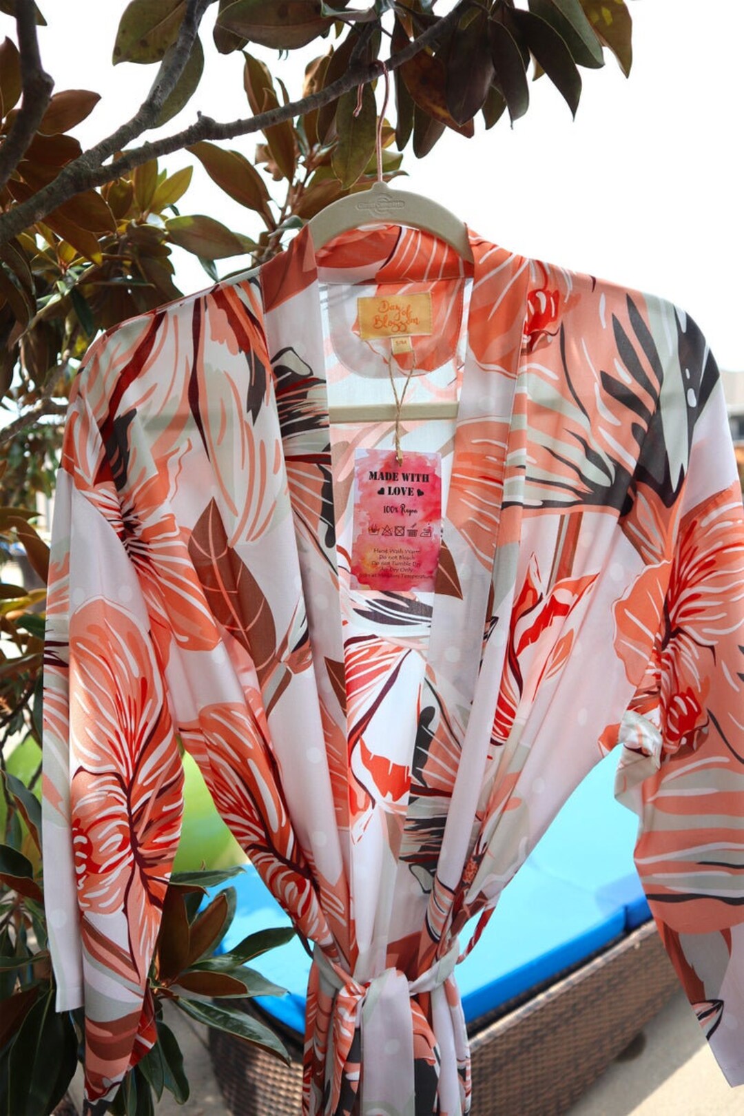 Coral Kimono Robes for Kids | Flower Girl Robe Coral I Girls Tropical ...