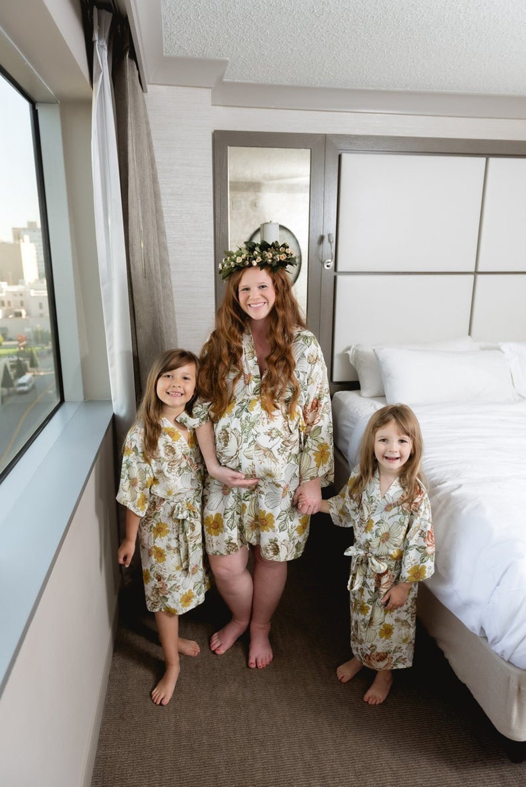 Vintage Garden Ochre Kids' Robes Floral Pattern Bridesmaid Robe I ...