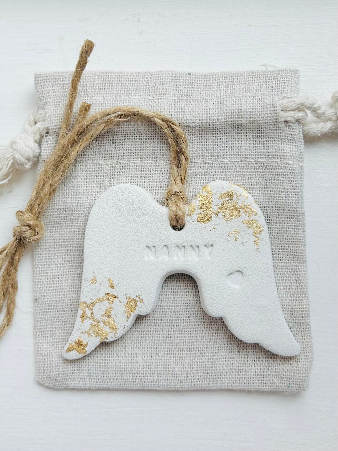 Family Gold Leaf Personalised Angel Clay Wings, Christmas Tree Hanging ...